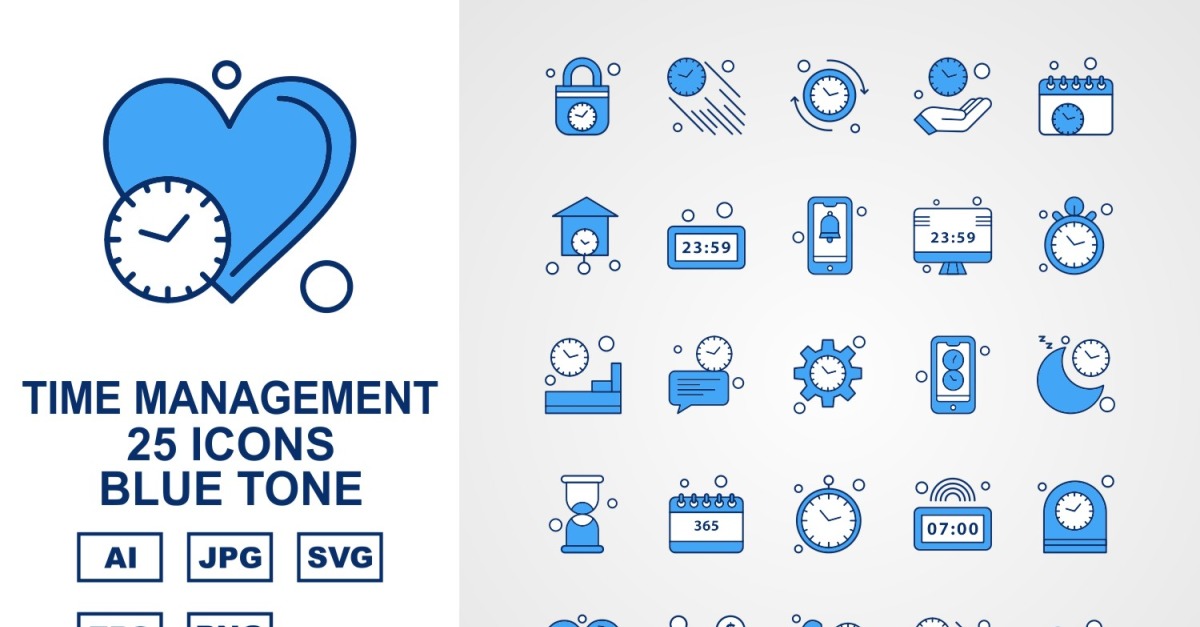 25 Premium Time Management Blue Tone Icon Set