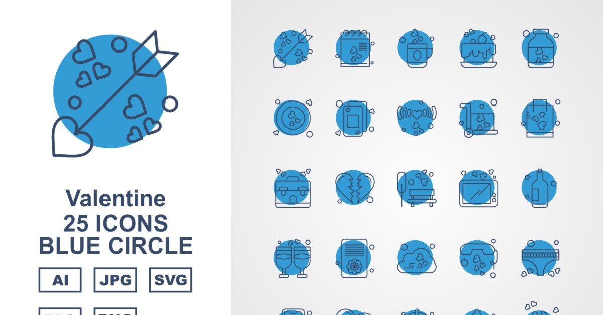25 Premium Valentine Blue Circle Icon Set - TemplateMonster