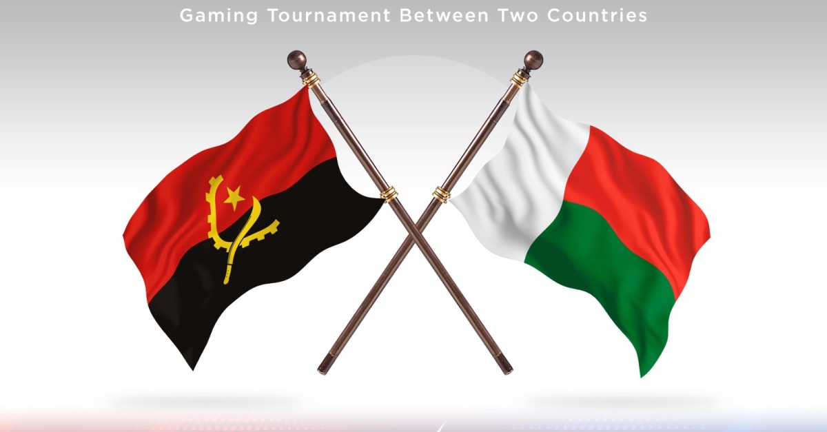 Angola versus Madagascar Two Countries Flags - Illustration