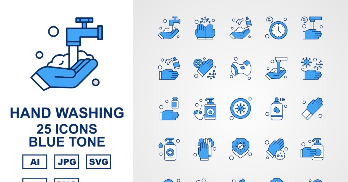 25 Premium Hand Washing Blue Tone Iconset - TemplateMonster