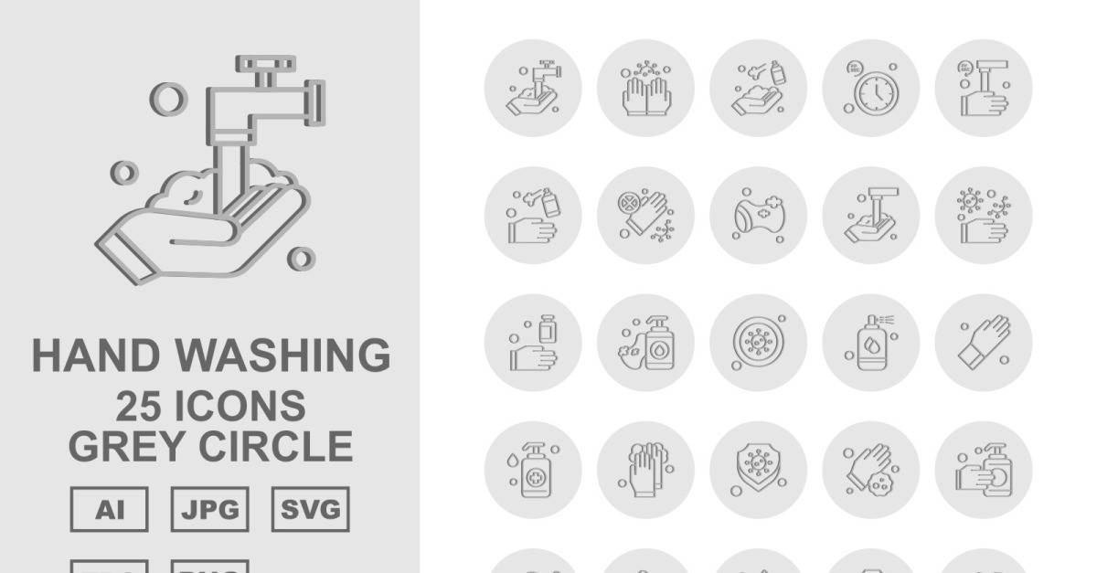 25 Premium Hand Washing Grey Circle Iconset - TemplateMonster