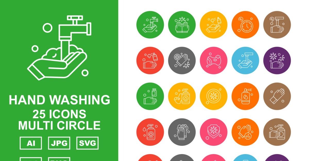 25 Premium Hand Washing Multi Circle Iconset