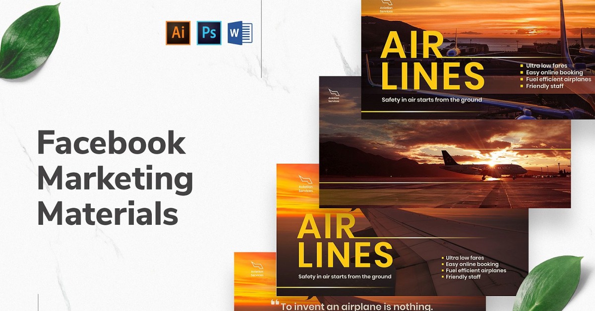 Airlines Aviation Facebook Cover and Post Social Media Template