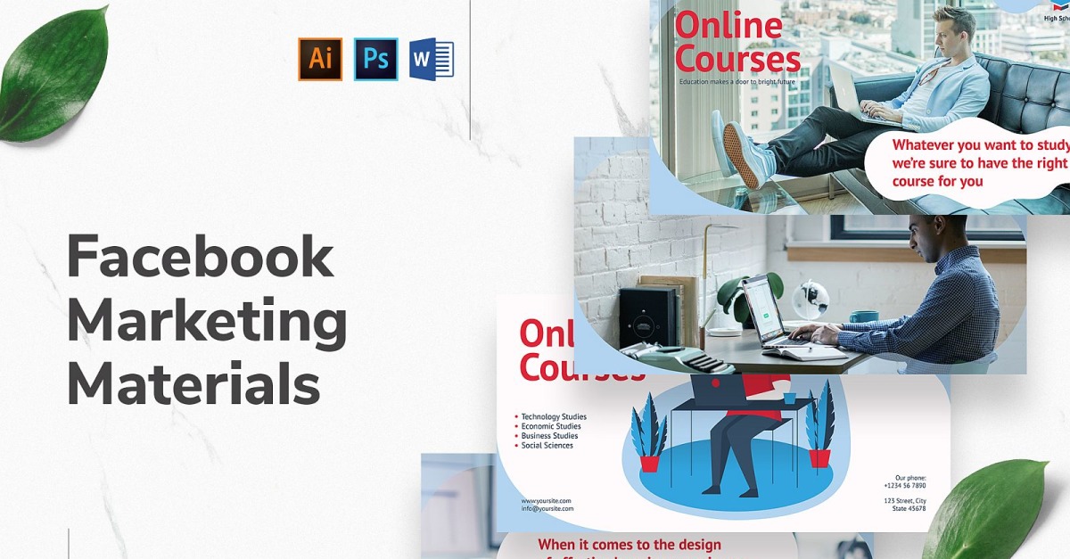 Online Courses Facebook Cover and Post - TemplateMonster