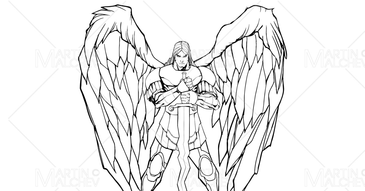 Archangel Michael Standing Line Art #165134 - TemplateMonster