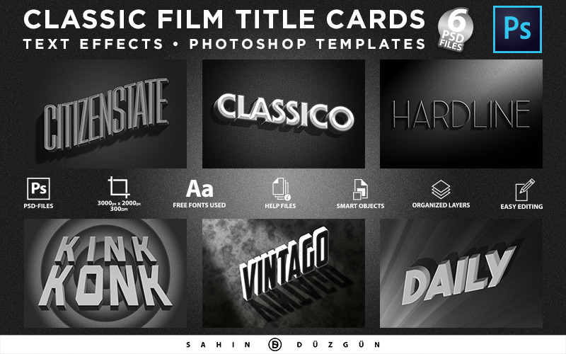 CLASSIC FILM TITLE CARDS | Text-Effects/Mockups | Template-Package ...