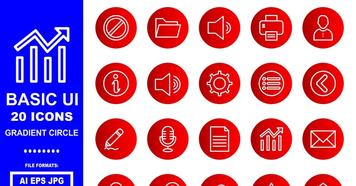 20 Basic UI Gradient Circle Icon Pack - TemplateMonster