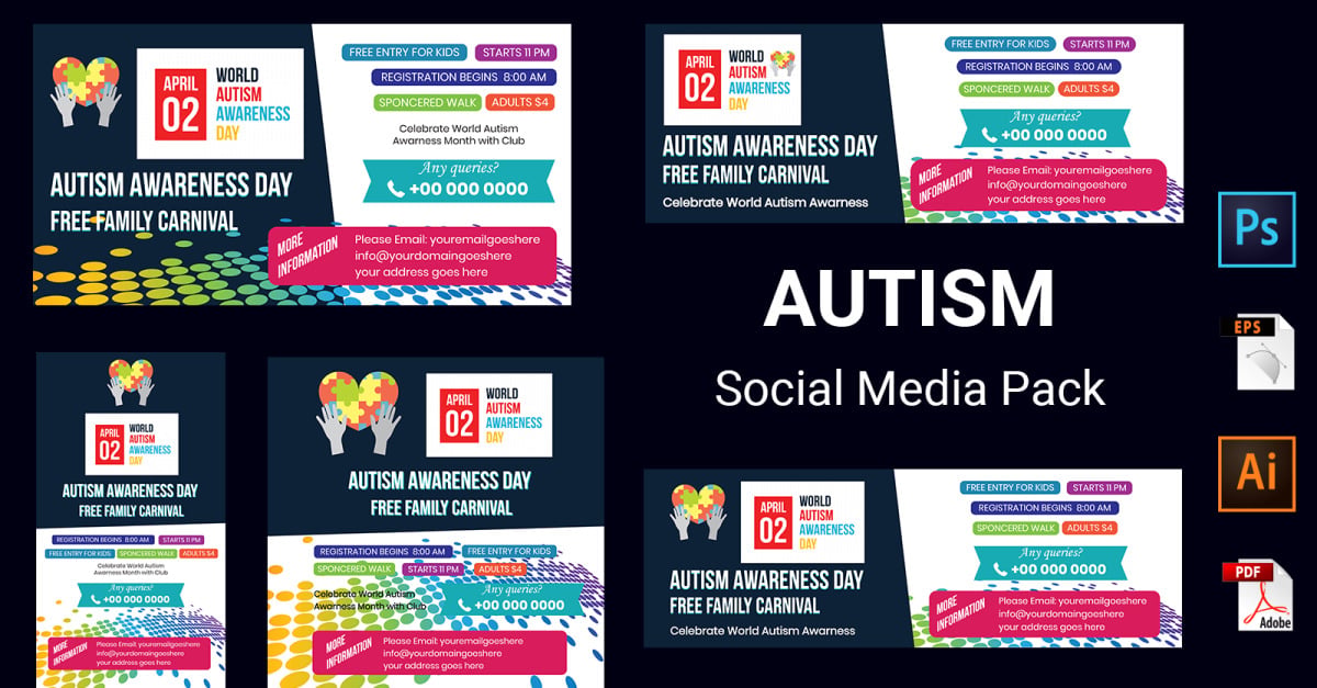 Autism Awareness Day Social Media Banner - TemplateMonster