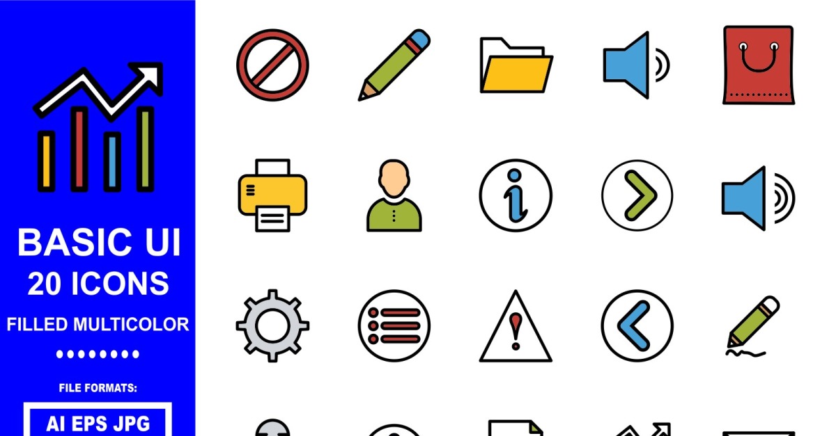 20 Basic UI Filled Multicolor Icon Pack - TemplateMonster