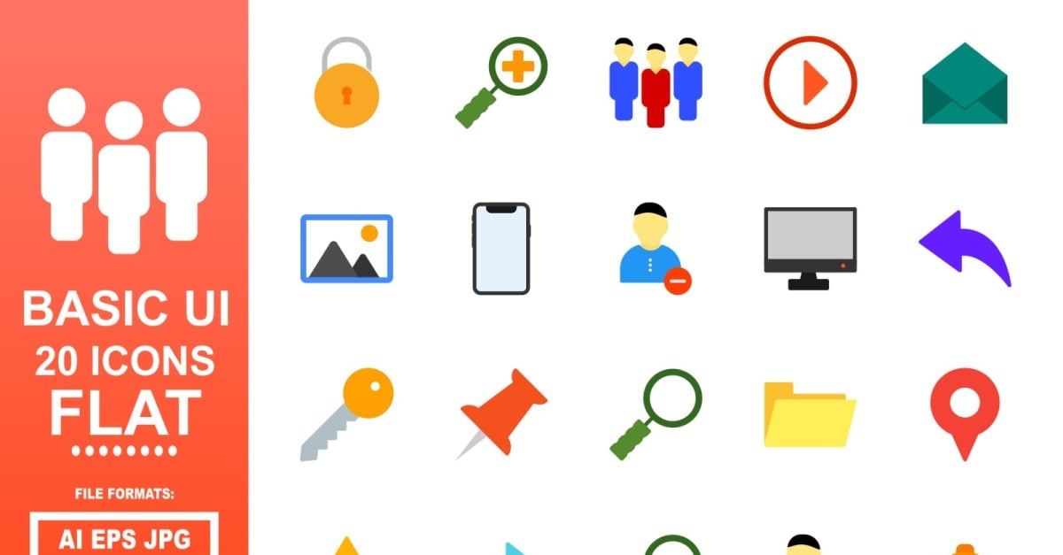 20 Basic UI Flat Icon Pack #167247 - TemplateMonster