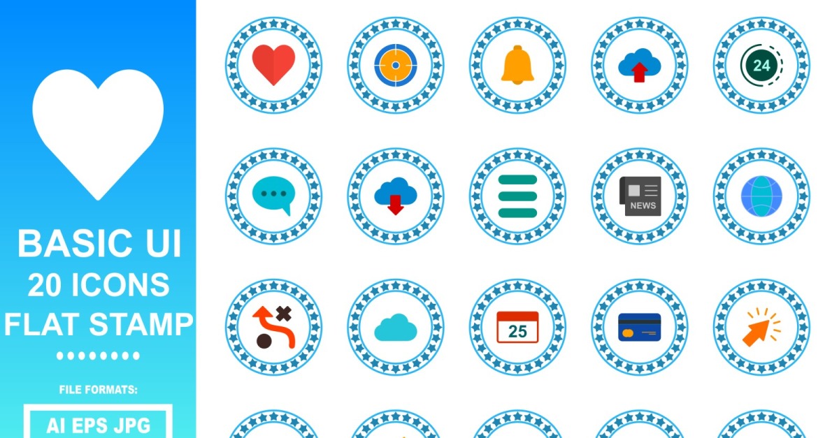 20 Basic UI Flat Stamp Icon Pack #167260 - TemplateMonster