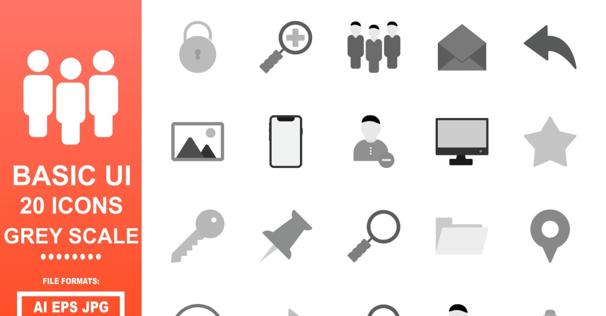 20 Basic UI Grey Scale Icon Pack #167251 - TemplateMonster