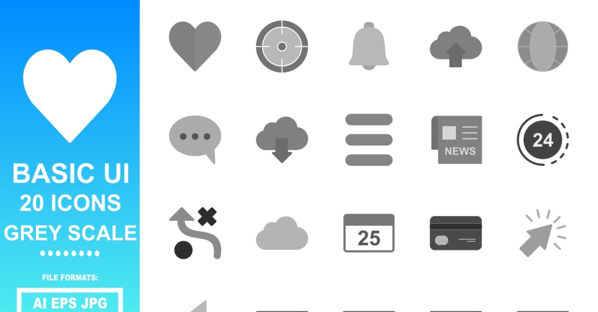20 Basic UI Grey Scale Icon Pack #167252 - TemplateMonster