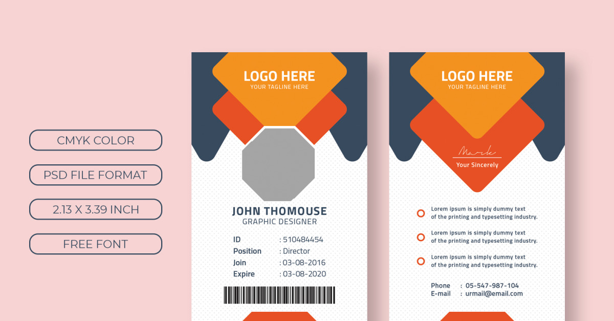 ID Card Layout with Orange Accents - Corporate Identity Template