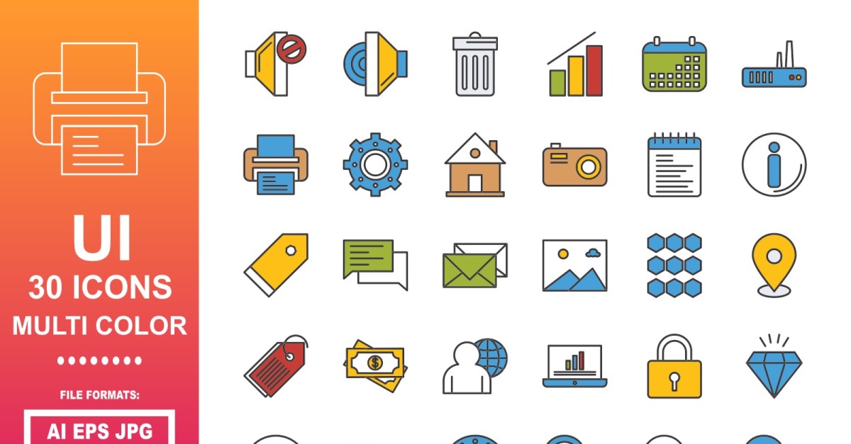 30 User Interface UI Multi Color Icon Pack - TemplateMonster