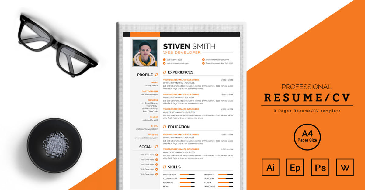 Stiven Smith – CV Design for a Web Developer Printable Resume Templates