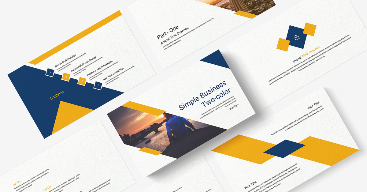 Basit İş İki Renkli PowerPoint şablonu - TemplateMonster