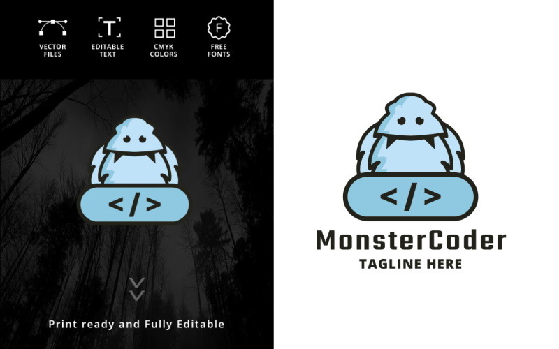 Monster Hack Coder Logo Template #173098 - TemplateMonster