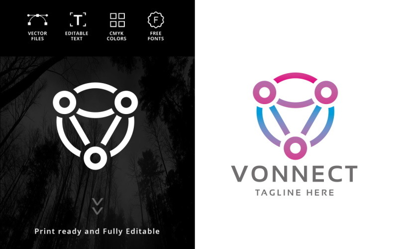 Letter V Connect Logo Template #173100 - TemplateMonster