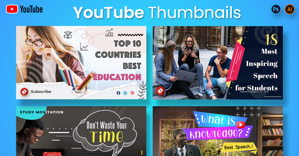 Education Youtube Thumbnails Social Media - TemplateMonster