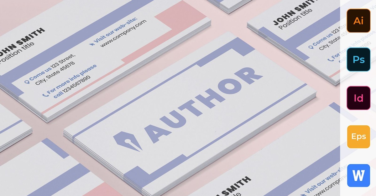 Professional Author Business Card Template - TemplateMonster