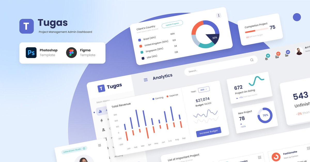 Tugas - Project Management Admin Dashboard UI Elements