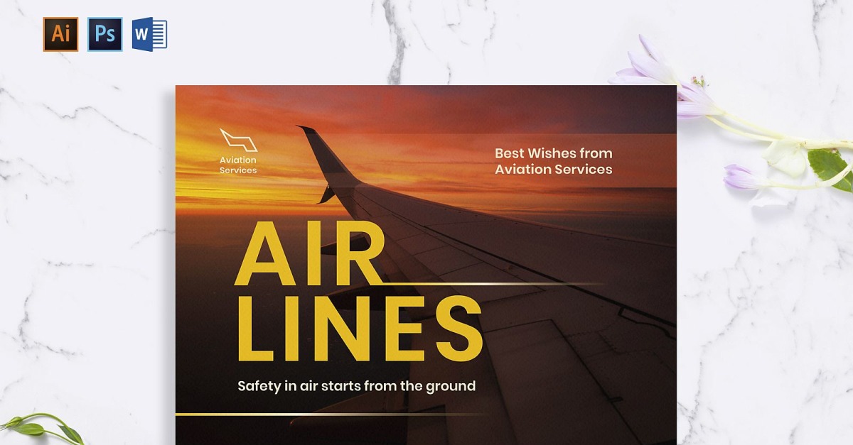 Creative Airlines Aviation Greeting Card Template