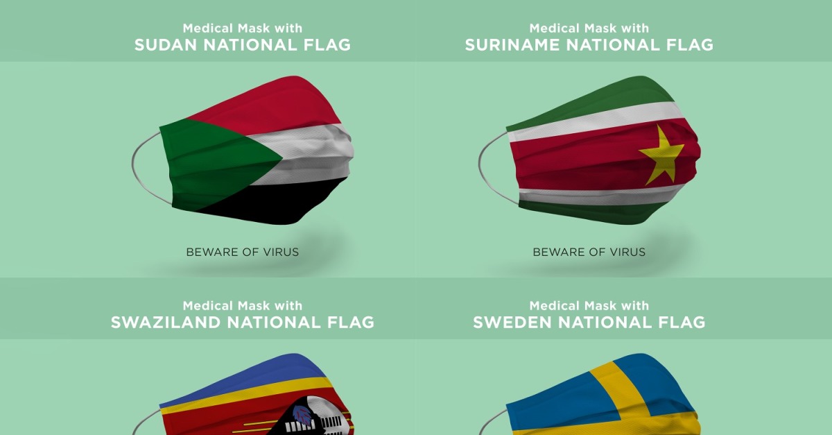 Mask with Sudan Suriname Swaziland Sweden Nation Flags Product Mockup