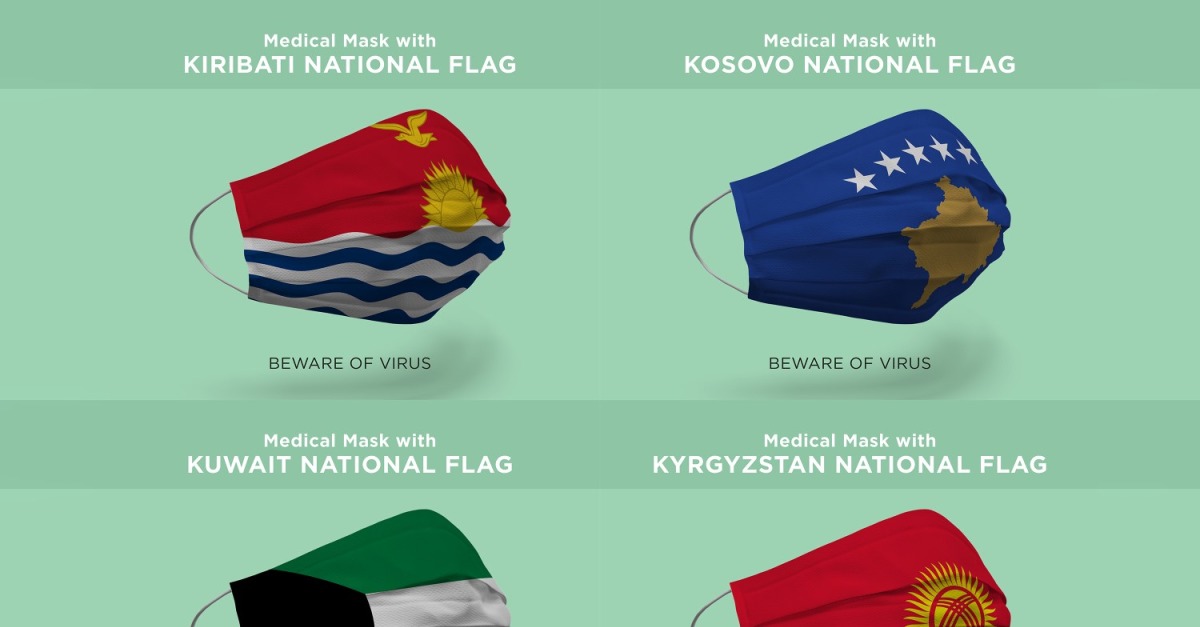 Medical Mask with Kiribati Kosovo Kuwait National Flags Product Mockup