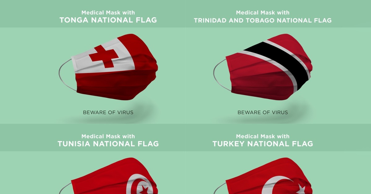 Medical Mask with Tonga Trinidad & Tobago Tunisia turkey National Flags ...