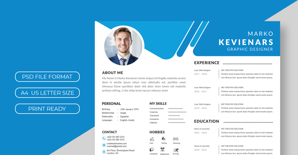 Modern Printable Resume Templates #176217 - TemplateMonster