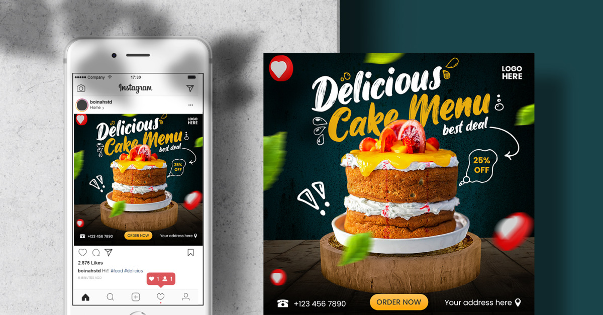 Cake Menu Instagram Post Banner. Social Media Template