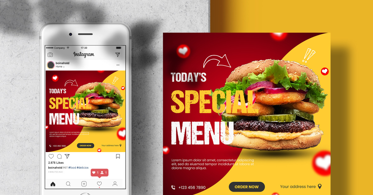 Food Menu Instagram Post Template Banner. Social Media Post