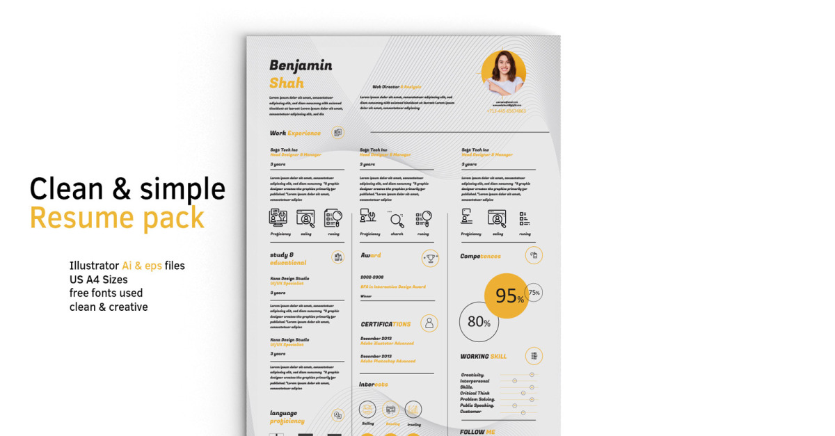 Creative CV 1 сторінки Резюме + Супровідний лист Шаблони резюме для друку