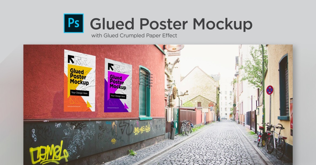 Mockup di poster con mockup di prodotto in carta stropicciata