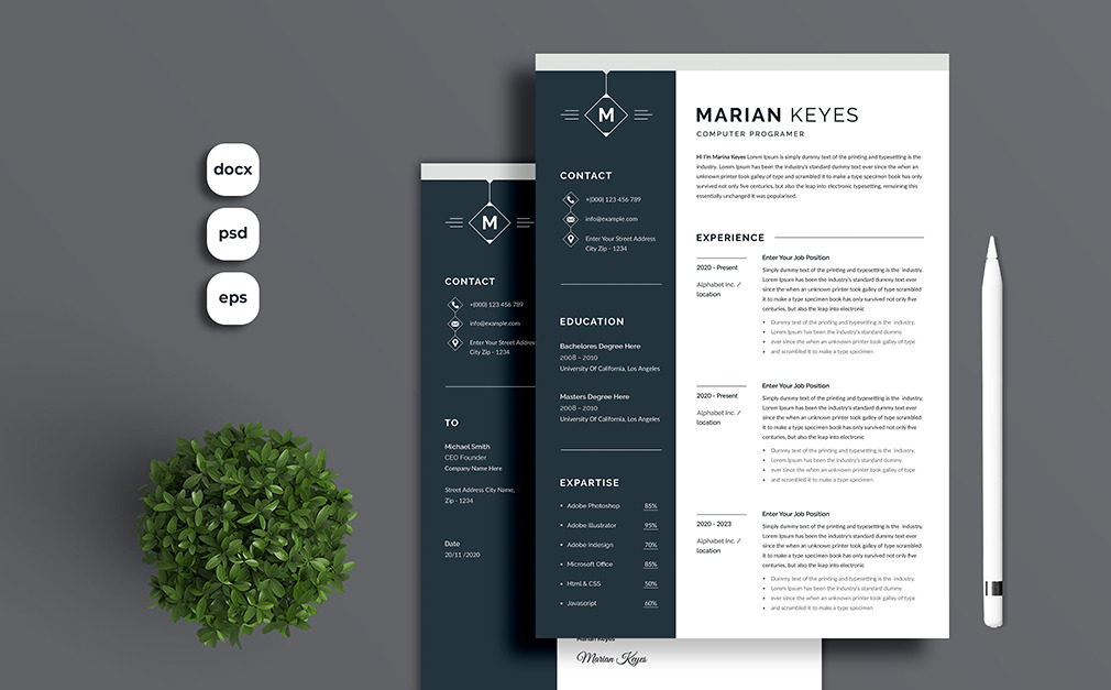 Modèles de CV imprimables Marian Keyes - TemplateMonster