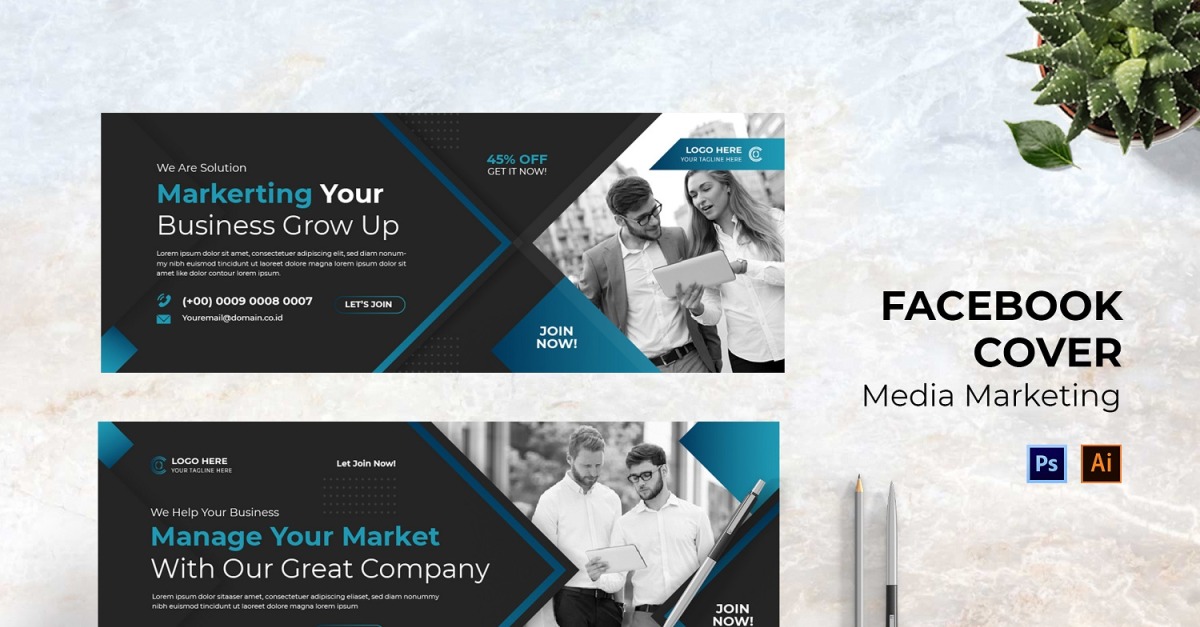 Media Marketing Facebook Cover Social Media - TemplateMonster