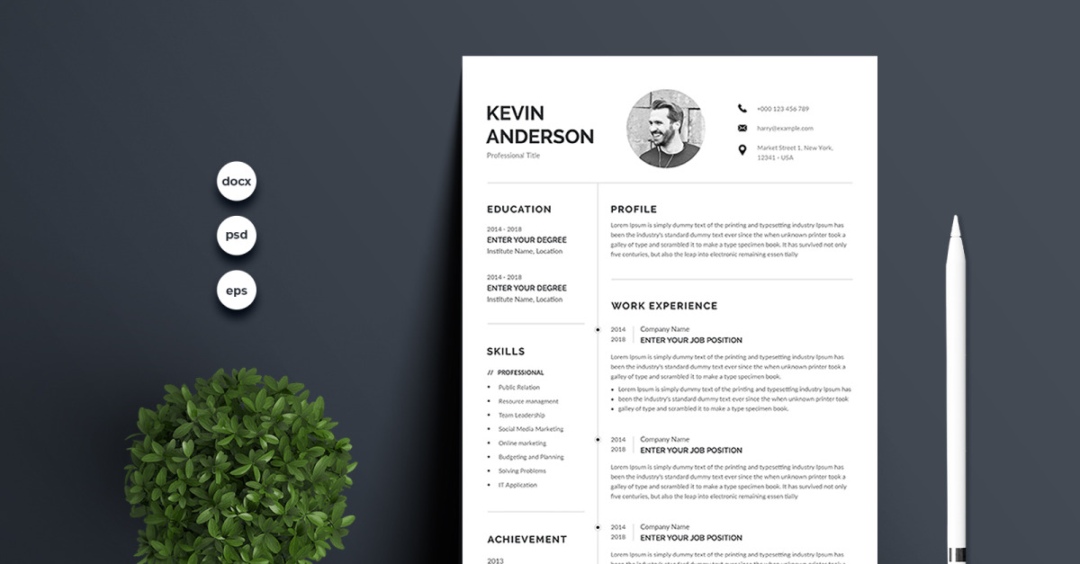 Kevin Anderson Resume Template #180270 - TemplateMonster