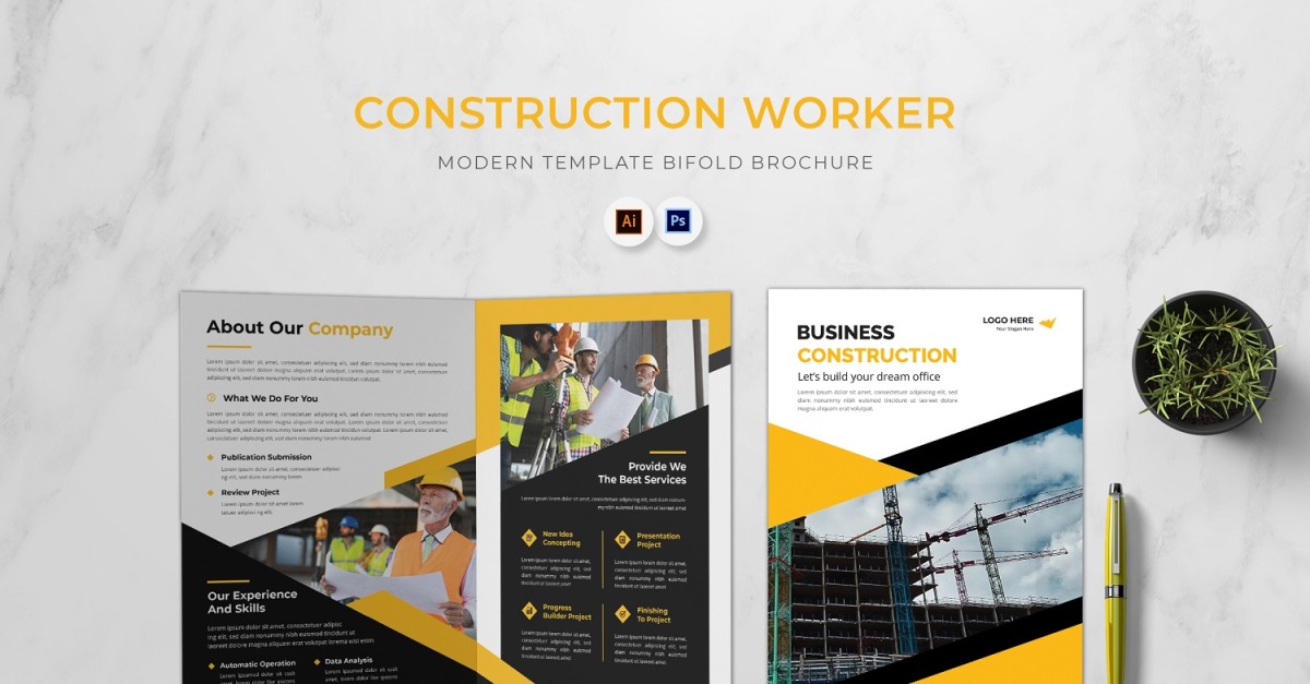 Construction Worker Bifold Brochure #180441 - TemplateMonster