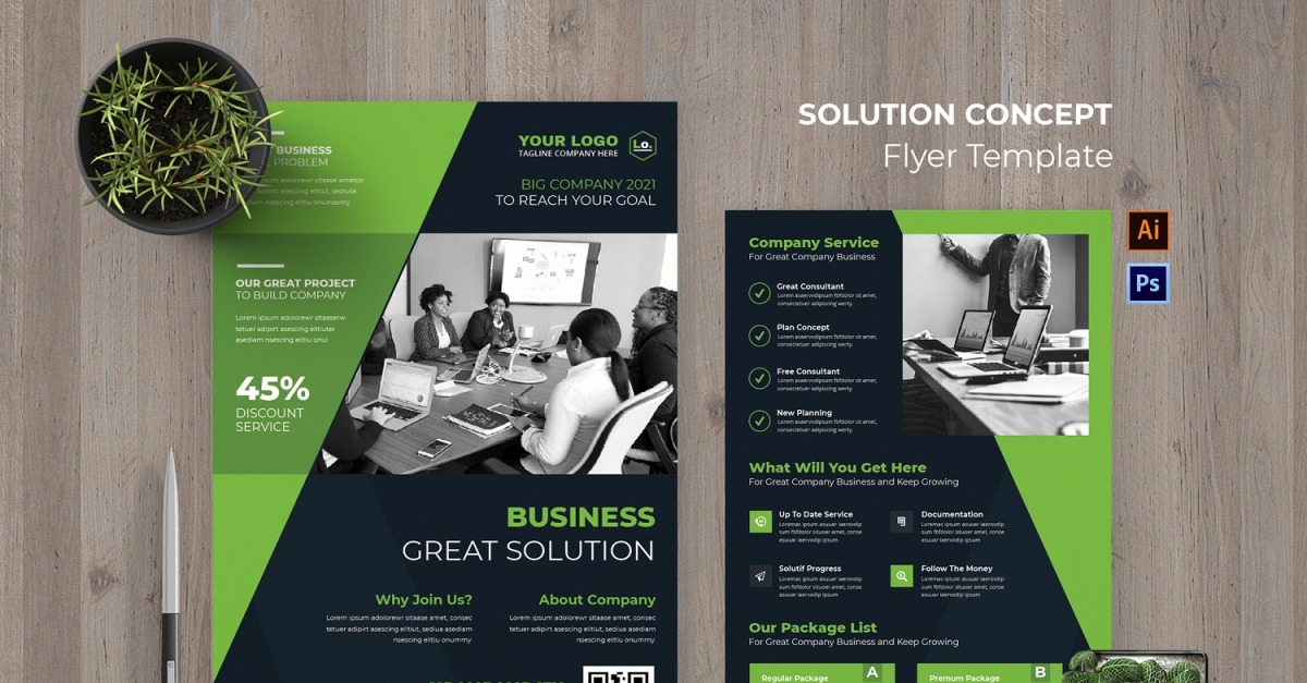 Solution Concept Green Flyer #180421 - TemplateMonster