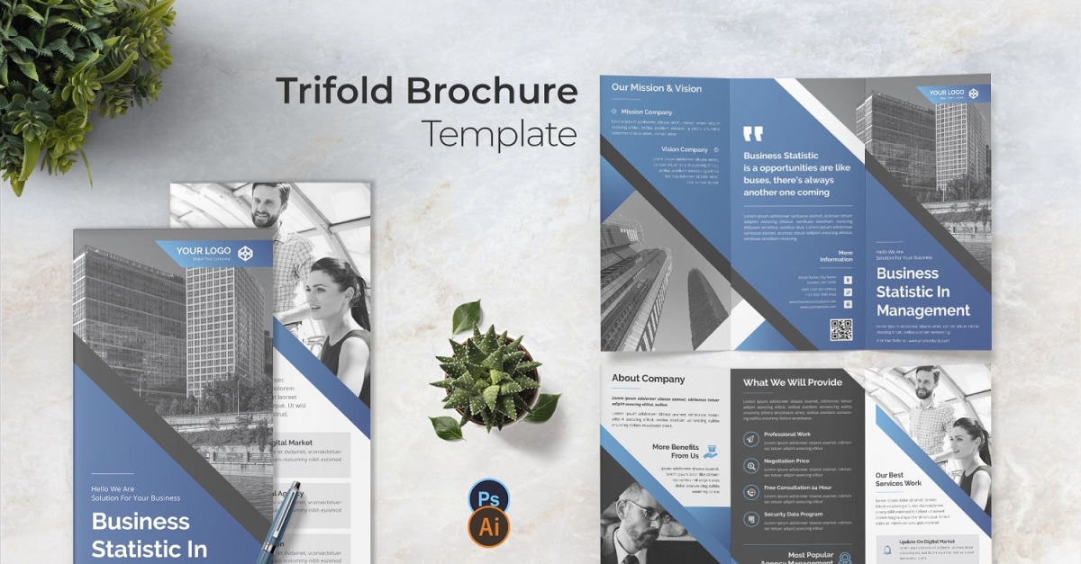 Statistic Management Trifold Brochure - TemplateMonster
