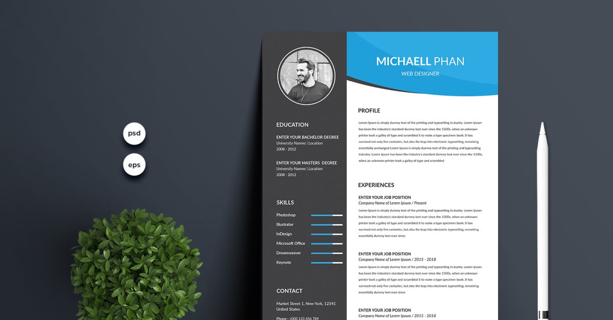 Michaell Premium Resume Template #180917 - TemplateMonster
