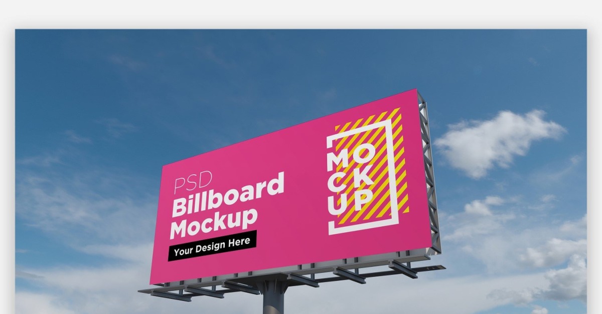Single Pole Billboard Sign Mockup Side View - TemplateMonster