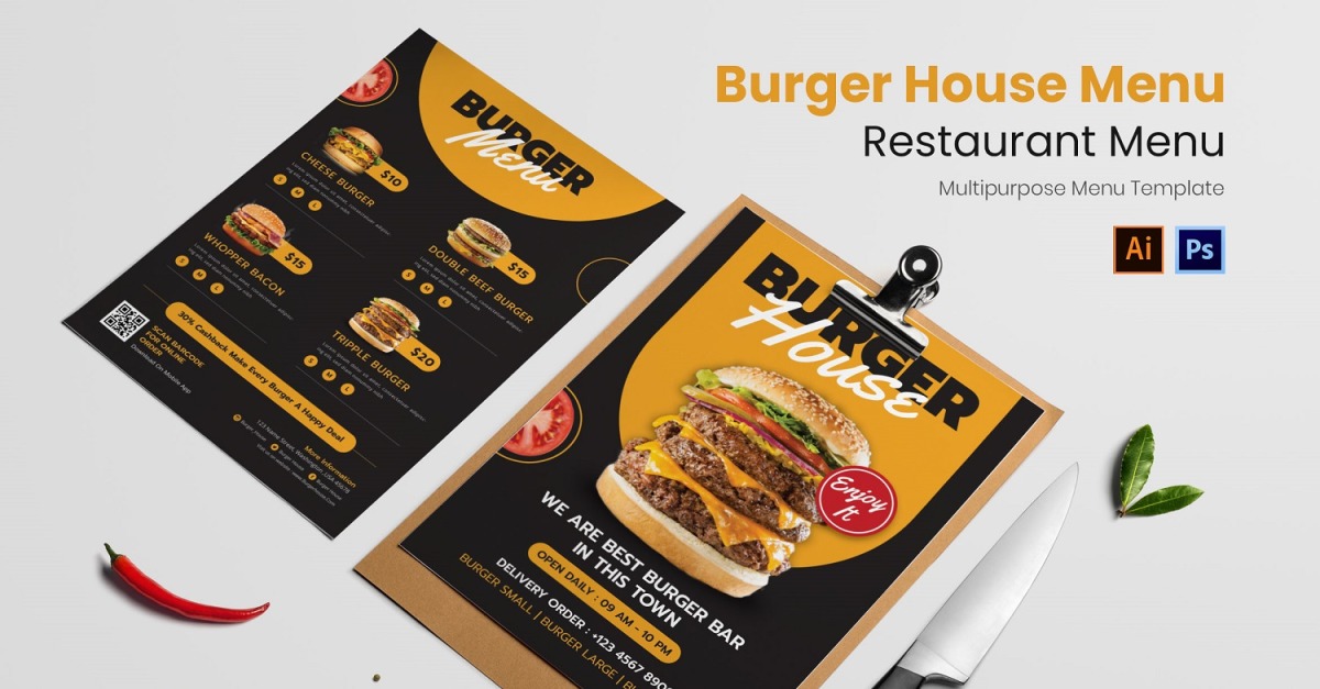 Burger House Restaurant Menu #181206 - TemplateMonster
