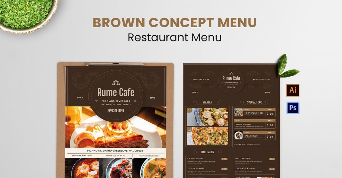 Elegant Brown Concept Food Menu #181216 - TemplateMonster