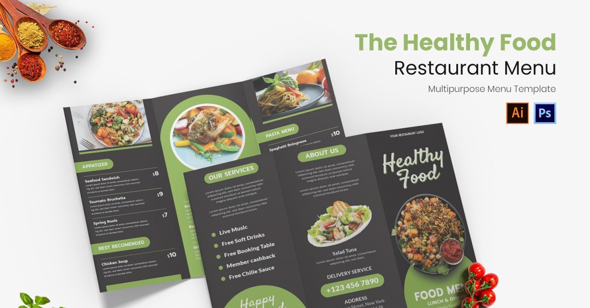 Healthy Food Restaurant Menu #181214 - TemplateMonster