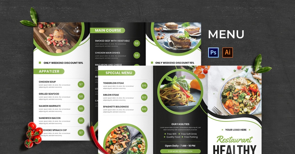 Menu di cibo più sano #181238 - TemplateMonster