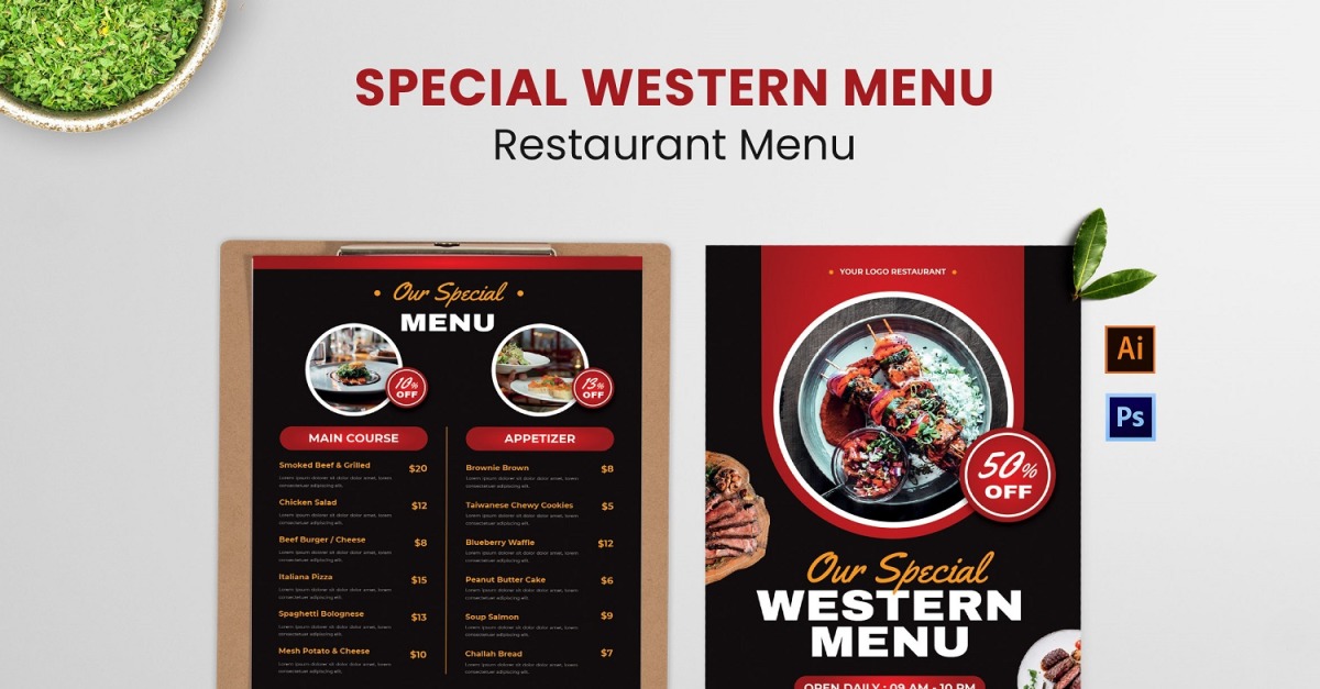 Western Food Restaurant Menu #181221 - TemplateMonster