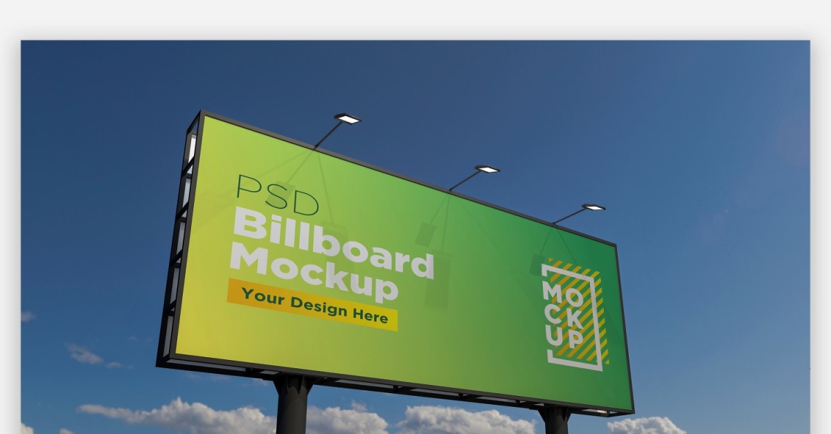 Roadside Two Pole Outdoor Advertising Sign Mockup Side View