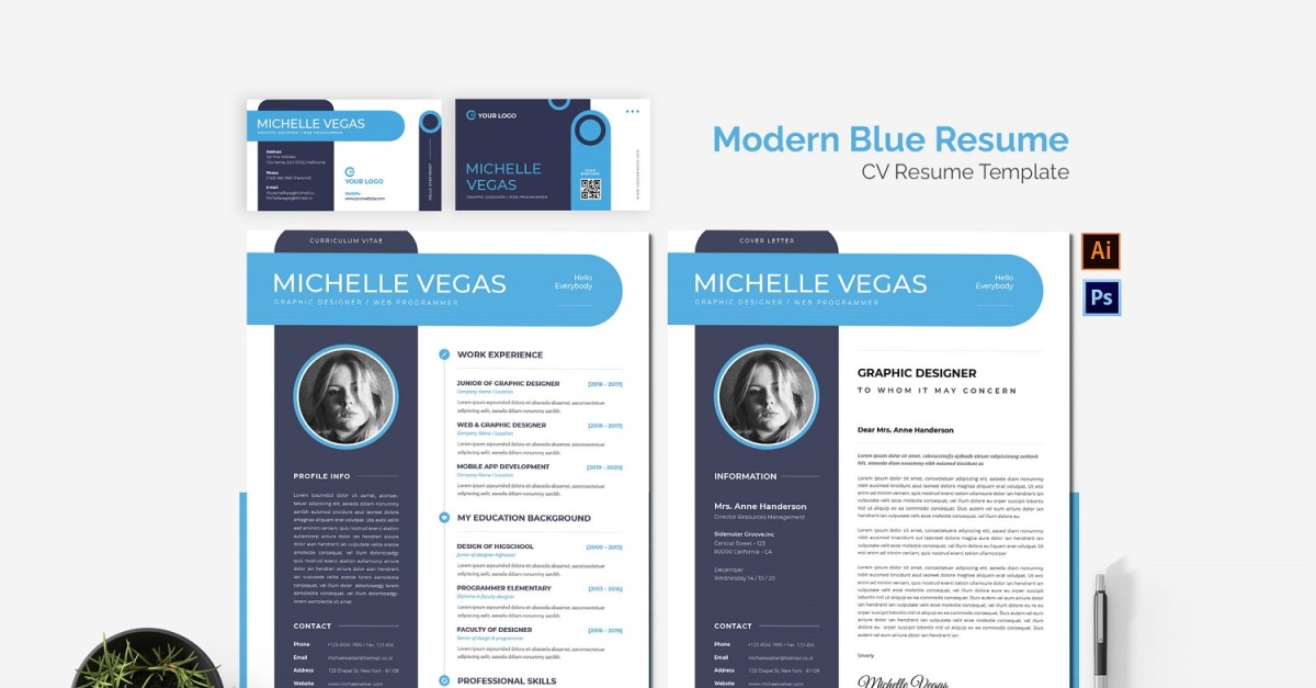 Modern Blue CV Printable Resume Templates - TemplateMonster